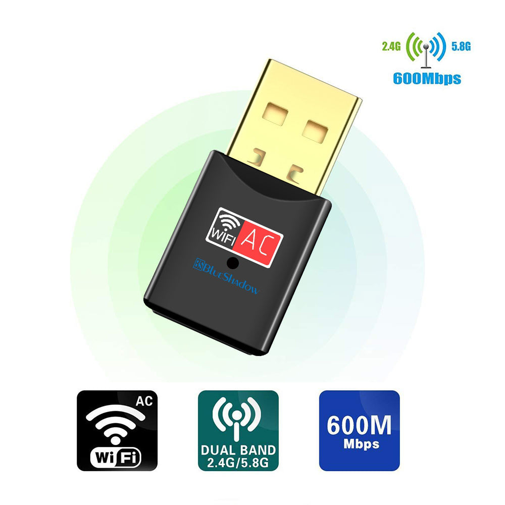 Blueshadow USB Wifi Adapter For PC 600Mbps - Black